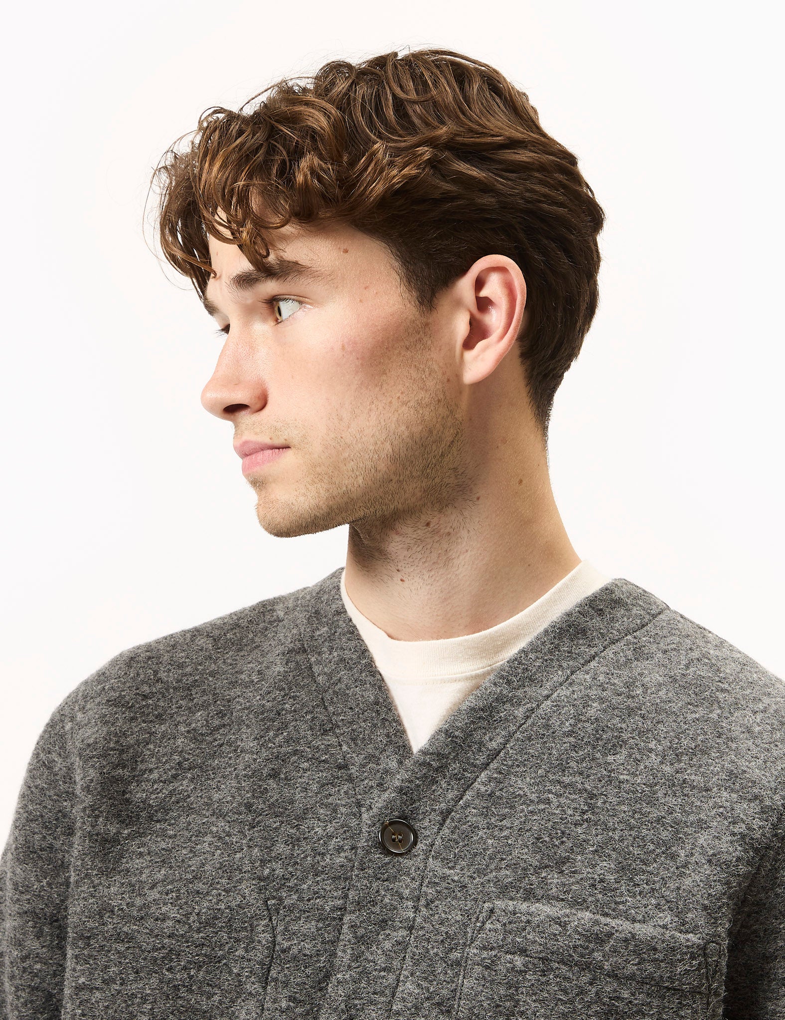 Universal Works Cardigan (Wool Fleece) - Grey Marl | Article.